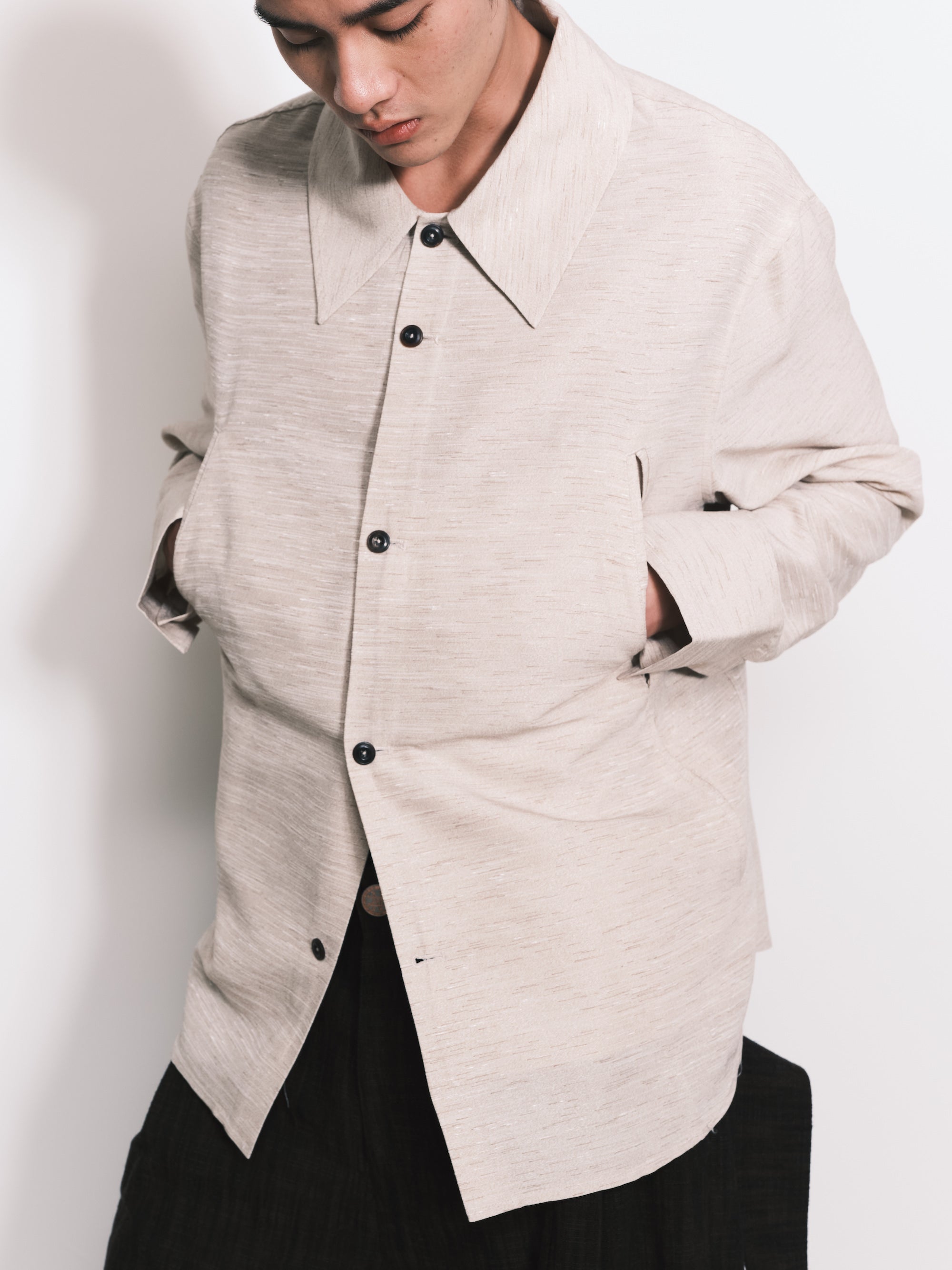 NULLUS / Knotted Pocket Detail Shirt Jacket Oat Marble - Road Sign